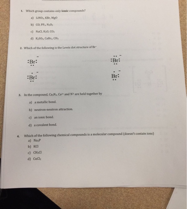 Solved Which group contains only ionic compounds? a) | Chegg.com