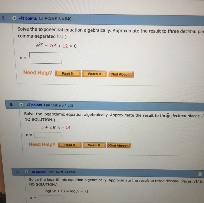 Solved Solve the exponential equation algebraically. | Chegg.com