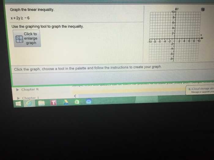 Solved Graph the linear Inequality. x+2y geq -6 Use the | Chegg.com