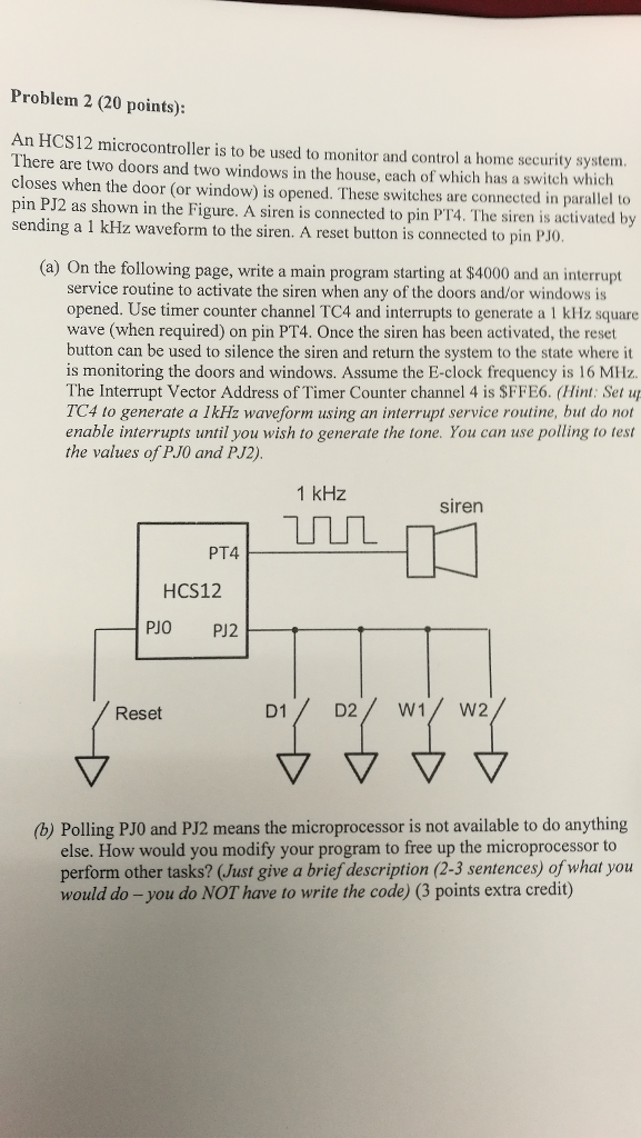 Solved An HCS12 microcontroller is to be used to monitor and | Chegg.com