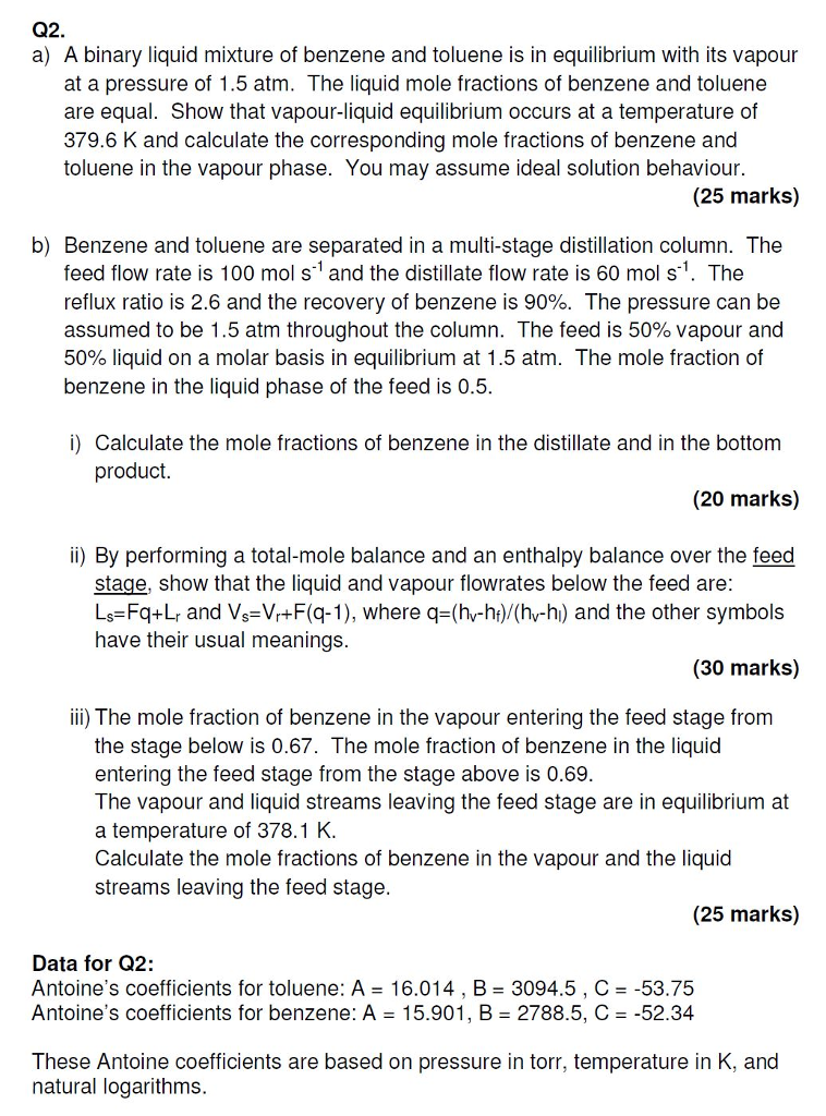 Solved Q2. a) A binary liquid mixture of benzene and toluene | Chegg.com