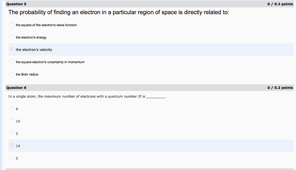 Solved Question5 0 0.2 points The probability of finding an | Chegg.com