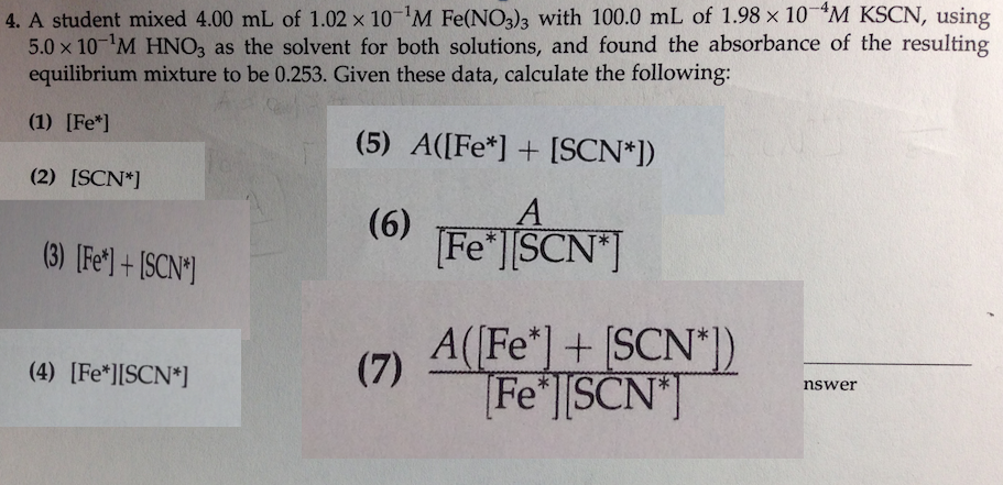 Solved A student mixed 4.00 mL of 1.02 Times 10^-1 M | Chegg.com