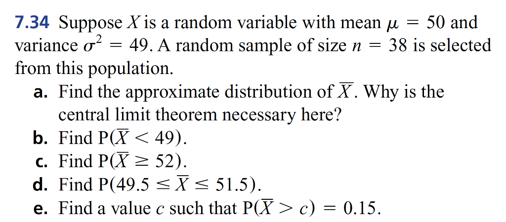 Solved Suppose X Is A Random Variable With Mean Mu 50 And