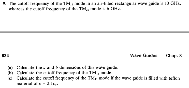 Solved 9. The cutoff frequency of the TM12 mode in an | Chegg.com
