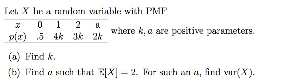 Solved Let X be a random variable with PMF p(z) .5 4k 3k 2k | Chegg.com