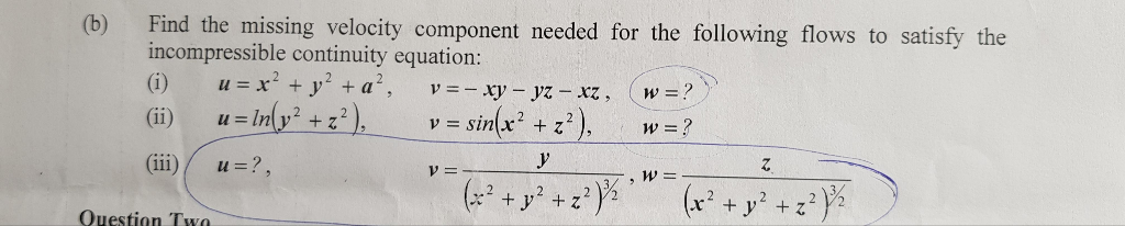 Solved (b) Find the missing velocity component needed for | Chegg.com