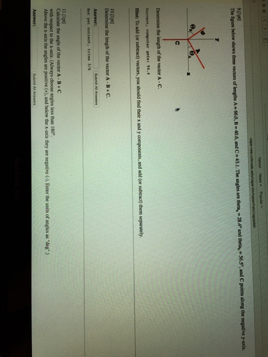 Solved The figure below shows three vectors of lengths A = | Chegg.com