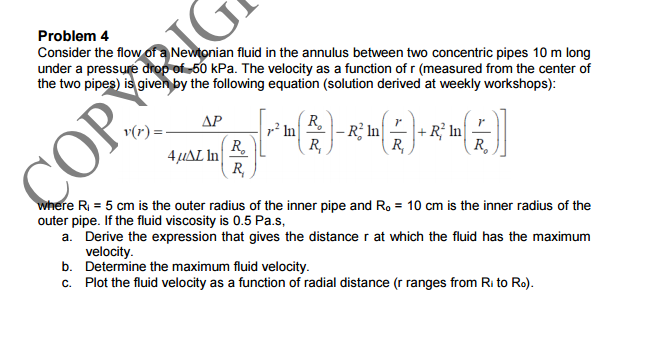 Consider the flow of a Newtonian fluid in the annulus | Chegg.com