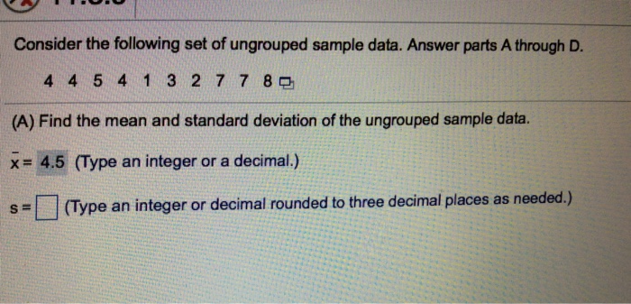 Solved Consider the following set of ungrouped sample data. | Chegg.com