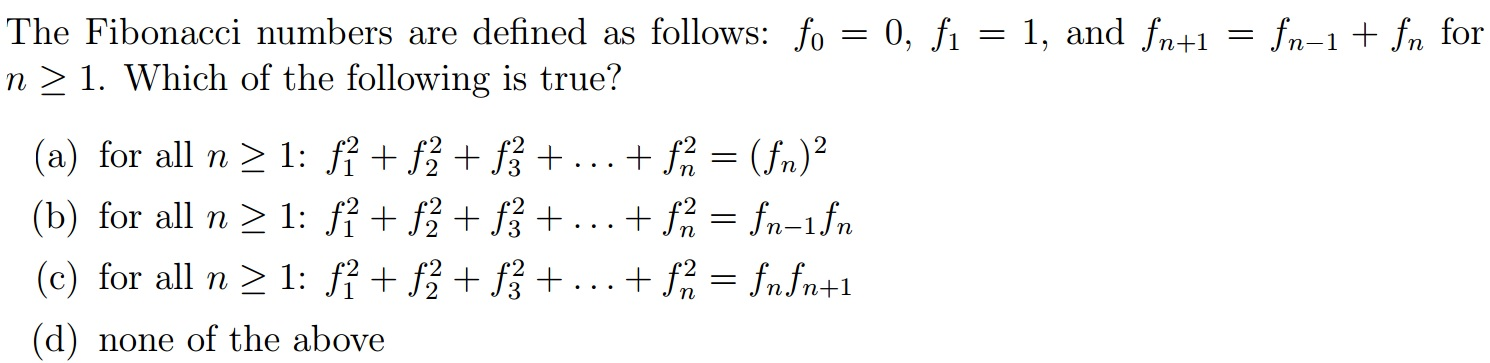 Solved The Fibonacci numbers are defined as follows: f0 = 0, | Chegg.com