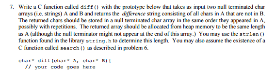 Solved 7. Write a C function called diffo with the prototype | Chegg.com