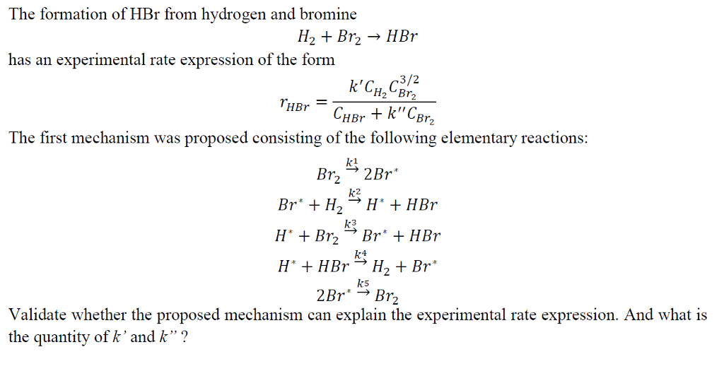 Solved The formation of HBr from hydrogen and bromine H2 + | Chegg.com