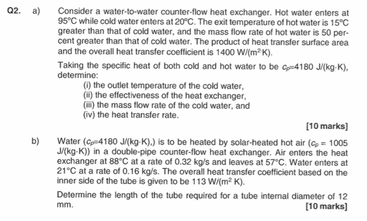 Solved Consider a water-to-water counter-flow heat | Chegg.com