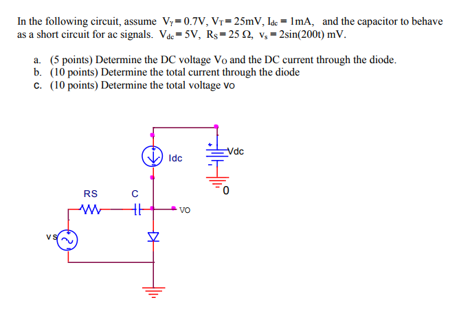 Solved In the following circuit, assume V_r = 0.7V, V_T = | Chegg.com