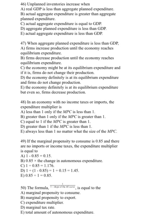 Solved Unplanned inventories increase when real GDP is less | Chegg.com