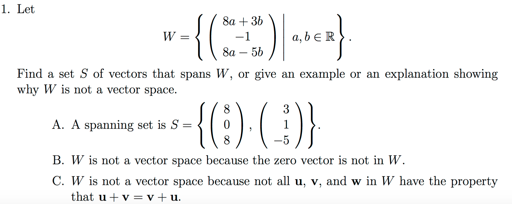 Solved Find a set S of vectors that spans W, or give an | Chegg.com
