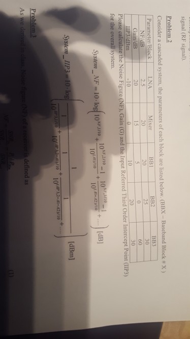 Solved signal (RF signal), Problem 2 Consider a cascaded | Chegg.com Solved signal (RF signal), Problem 2 Consider a cascaded | Chegg.com