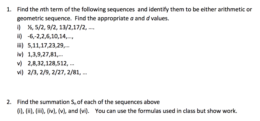 Solved Find the nth term of the following sequences and | Chegg.com