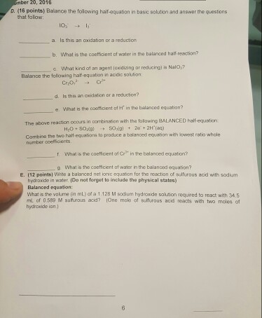 Balance the following half-equation in basic solution | Chegg.com