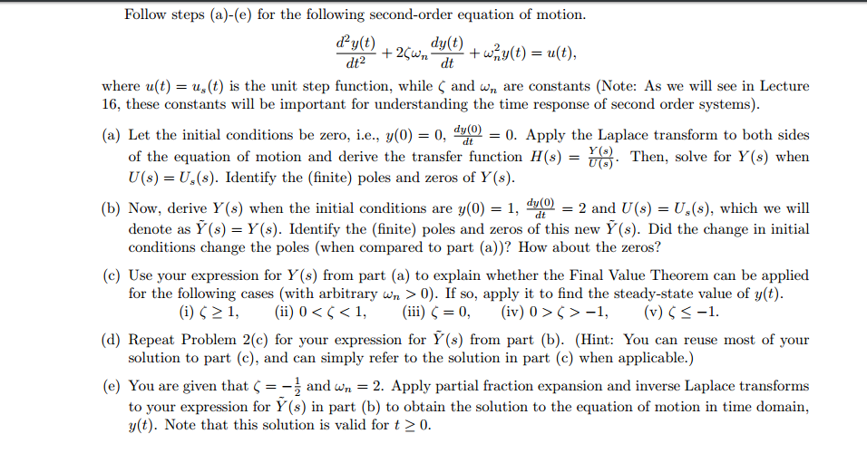 Solved Follow steps (a)-(e) for the following second-order | Chegg.com