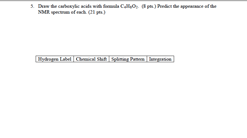 Solved 5. Draw the carboxylic acids with formula C4H8O2. (8 | Chegg.com