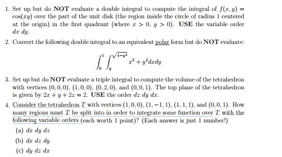 Solved I. Set up but do NOT evaluate a double integral to | Chegg.com