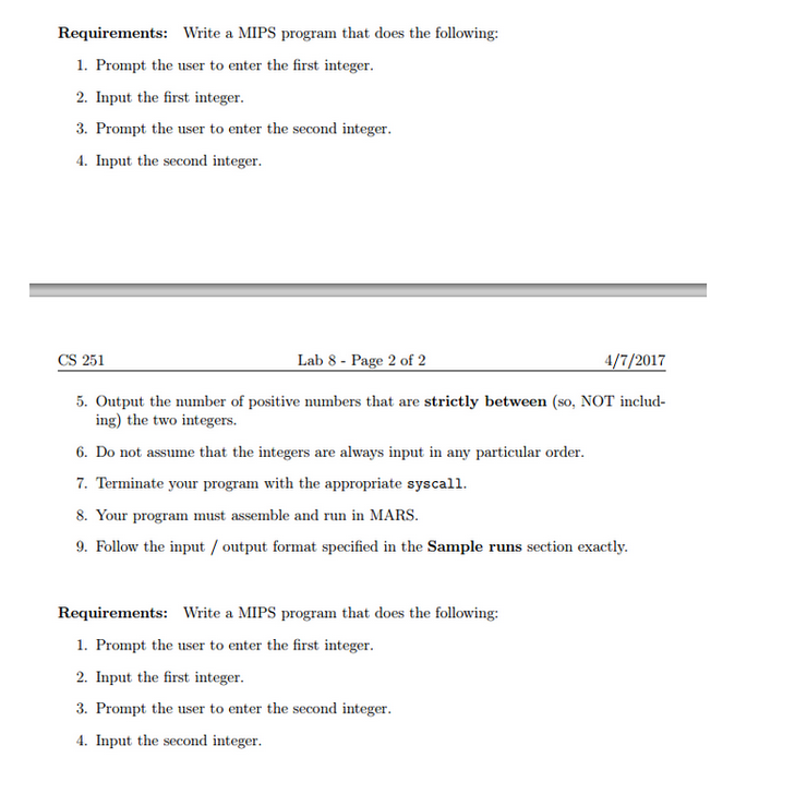 Solved Requirements Write A Mips Program That Does The