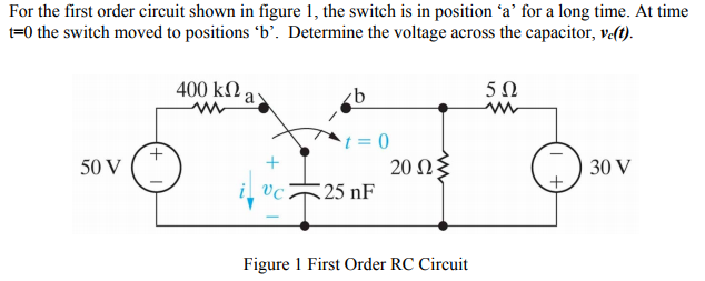 Solved For the first order circuit shown in figure 1, the | Chegg.com
