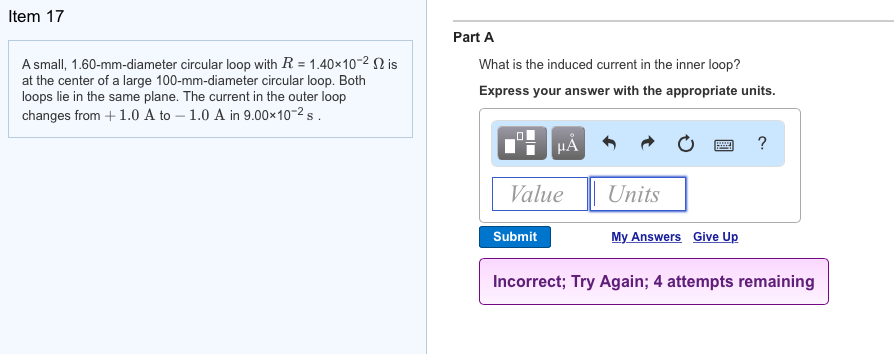 Solved A small, 1.60-mm-diameter circular loop with R = 1.40 | Chegg.com