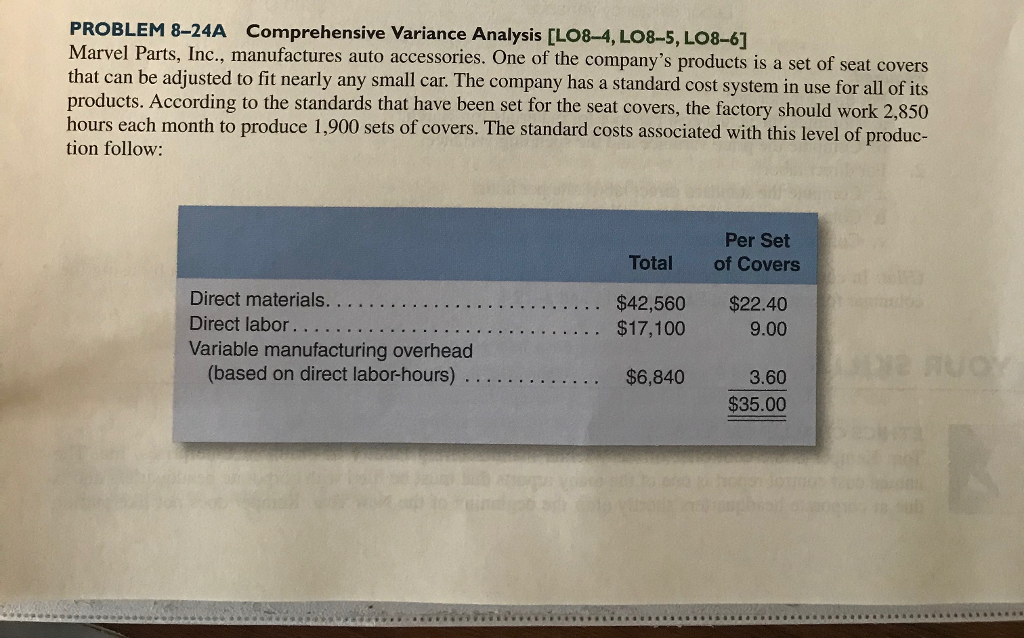 Solved PROBLEM 8-24A Comprehensive Variance Analysis[L08-4, | Chegg.com