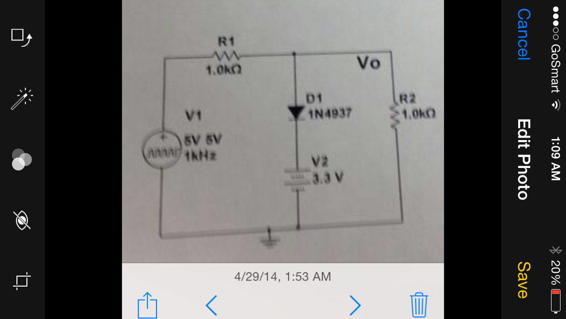Solved For the circuit shown, the source V1, is a square | Chegg.com