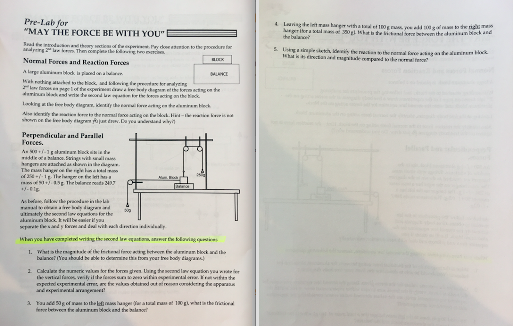 Solved Pre-Lab for "MAY THE FORCE BE WITH YOU" Read the | Chegg.com