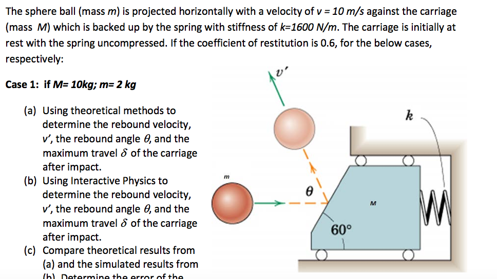 Solved The sphere ball (mass m) is projected horizontally | Chegg.com