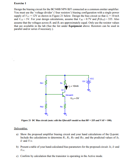 Solved Exercise I Design the biasing circuit for the BCS48B | Chegg.com