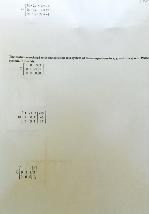 Solved The matrix associated with the solution to a system | Chegg.com