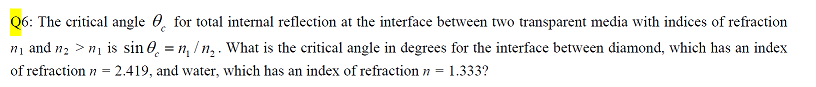 Solved The critical angle theta c for total internal | Chegg.com