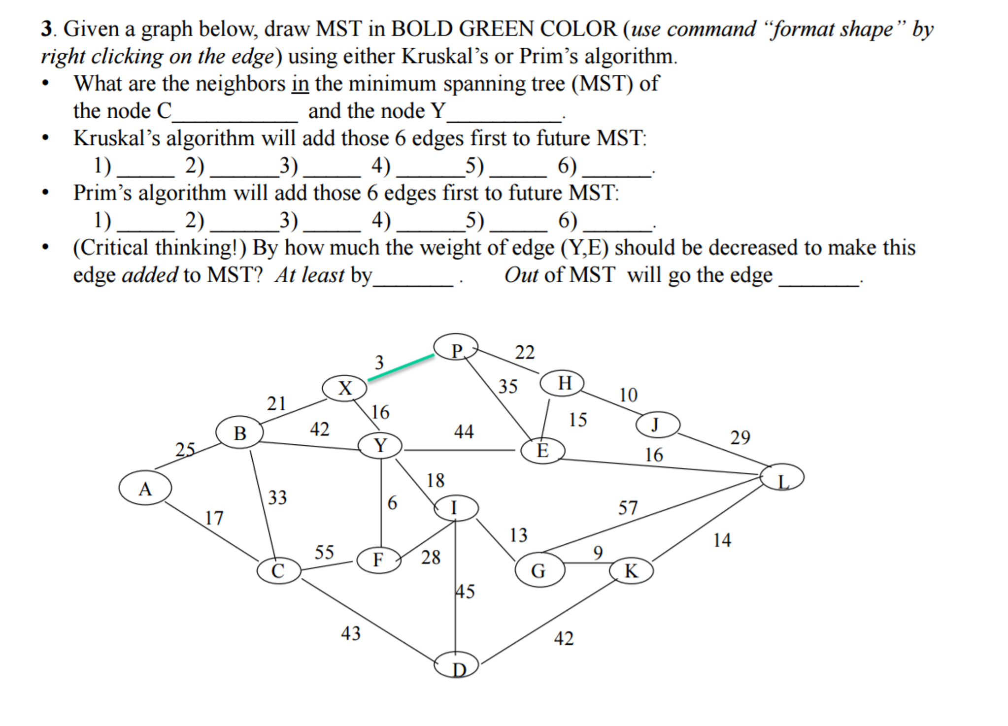 Solved Given a graph below, draw MST in BOLD GREEN COLOR | Chegg.com