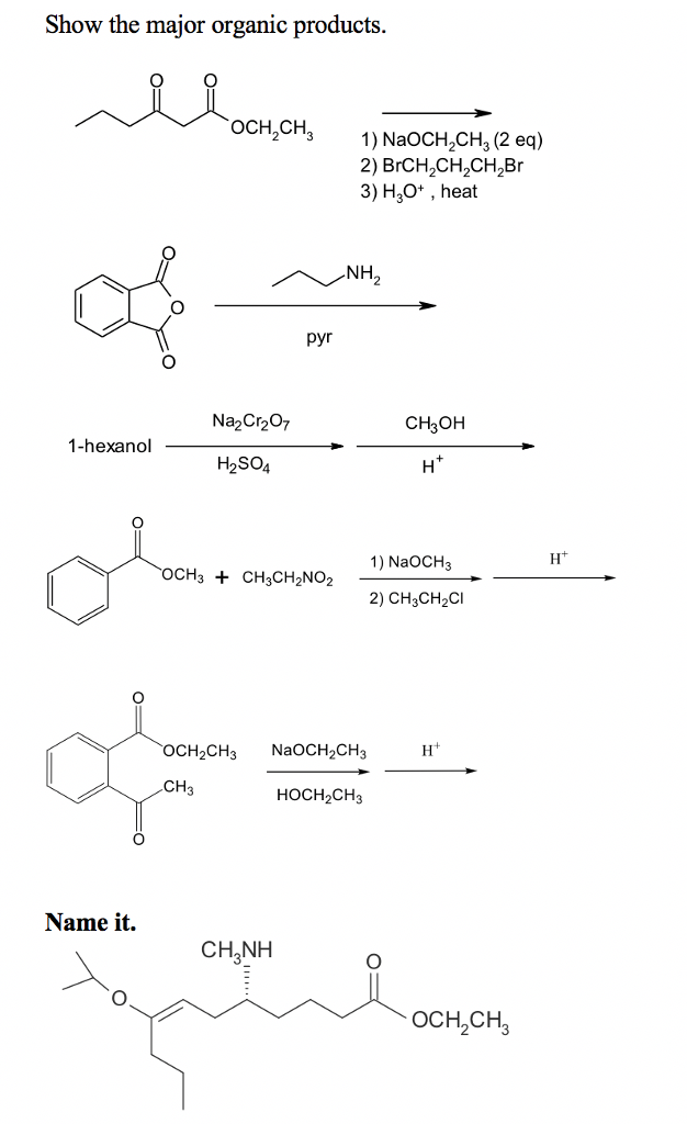 Solved Show the major organic products OCH,CH3 1) NaOCH,CH, | Chegg.com