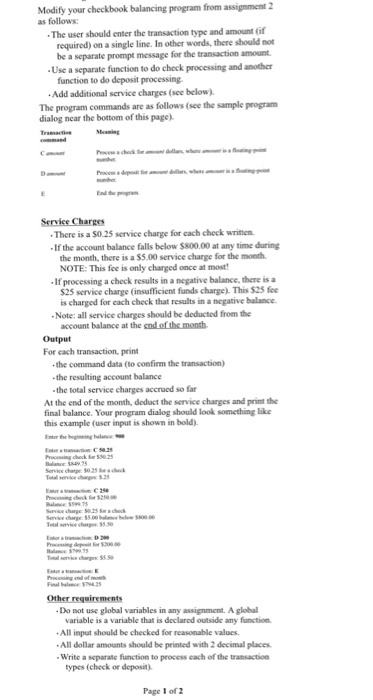 Solved Modify your checkbook balancing program from | Chegg.com