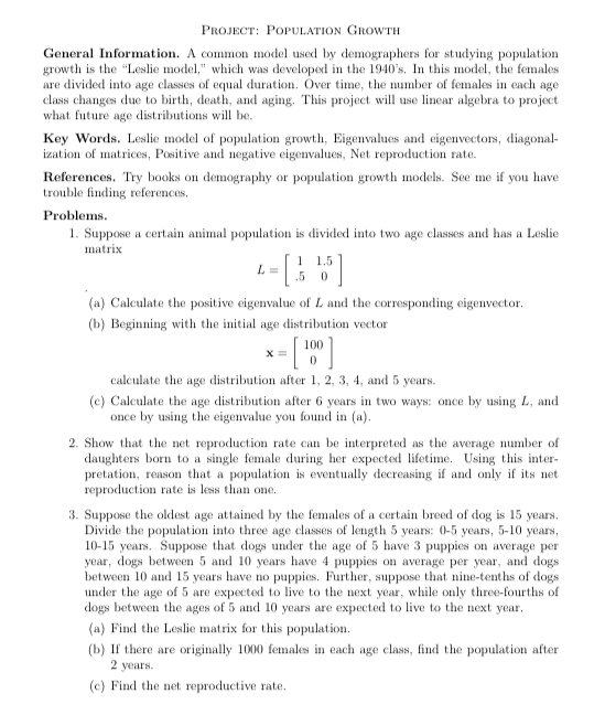 Solved PROJECT: POPULATION GROWTH General Informatio. A | Chegg.com