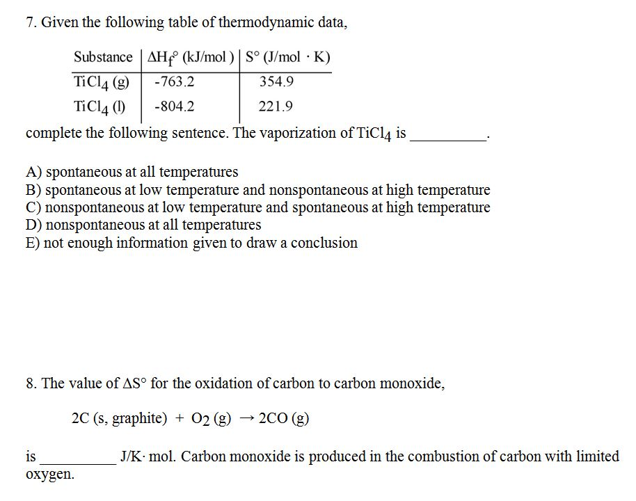 Solved Given the following table of thermodynamic data, | Chegg.com