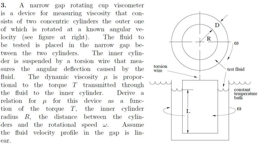 Solved 3. A narrow gap rotating cup viscometer is a device | Chegg.com