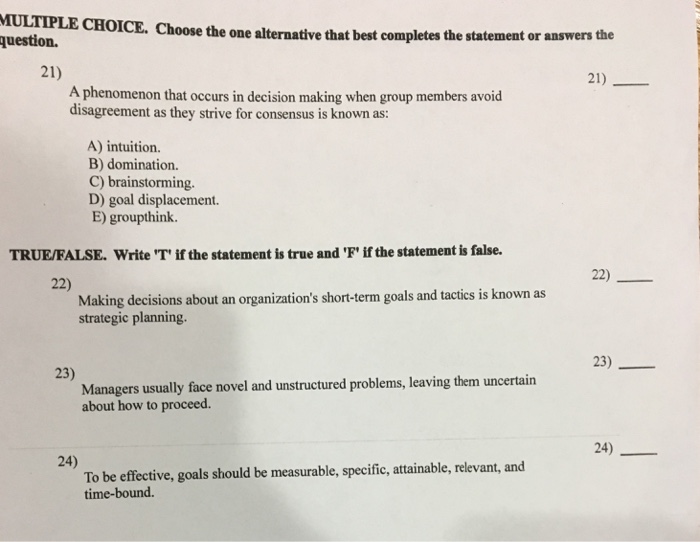 Solved TRUEFALSE. Write Tif the statement ls true and "F if | Chegg.com