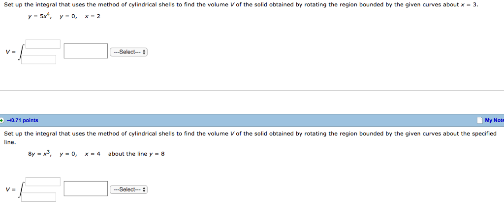 Solved Set up the integral that uses the method of | Chegg.com