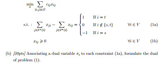 Solved min x Sigma (i, j) E c_ij x_ij Associating a dual | Chegg.com