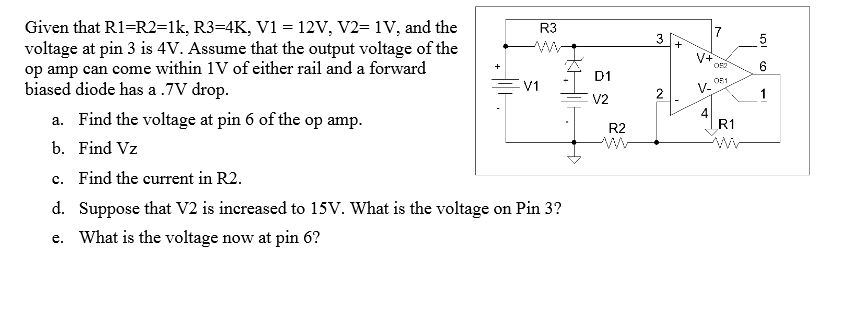 Solved Given that R1 = R2 = 1k, R3 = 4K, V1 = 12V, V2 = 1V, | Chegg.com