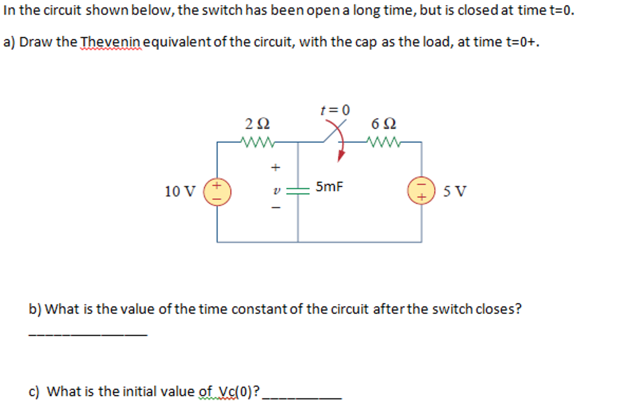 Solved In the circuit below, the switch has been open a long | Chegg.com