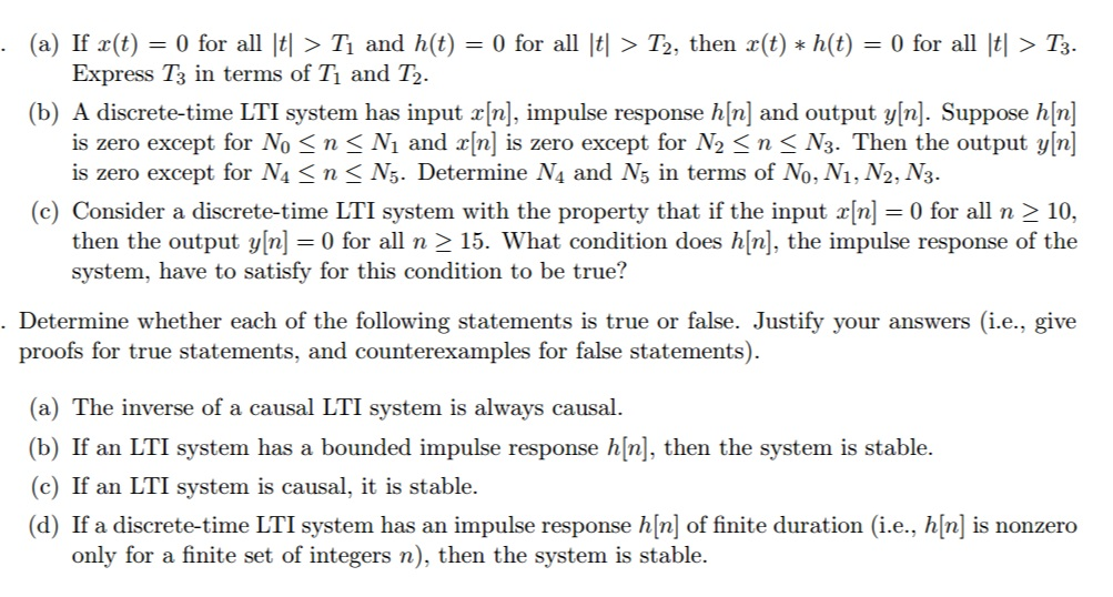 Solved (a) If x(t) = 0 for all |t| > T1 and h(t) = 0 for all | Chegg.com