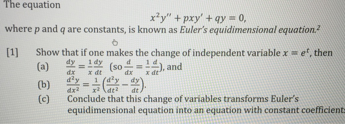 Solved The equation x^2 y" + p xy' + qy = 0, Where p and q | Chegg.com
